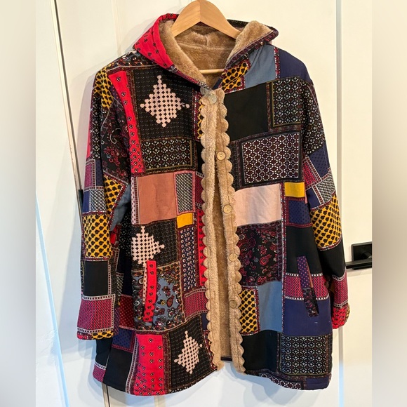 Jackets & Coats | Vintage Colorful Patchwork Sherpalined Womens Jacket ...